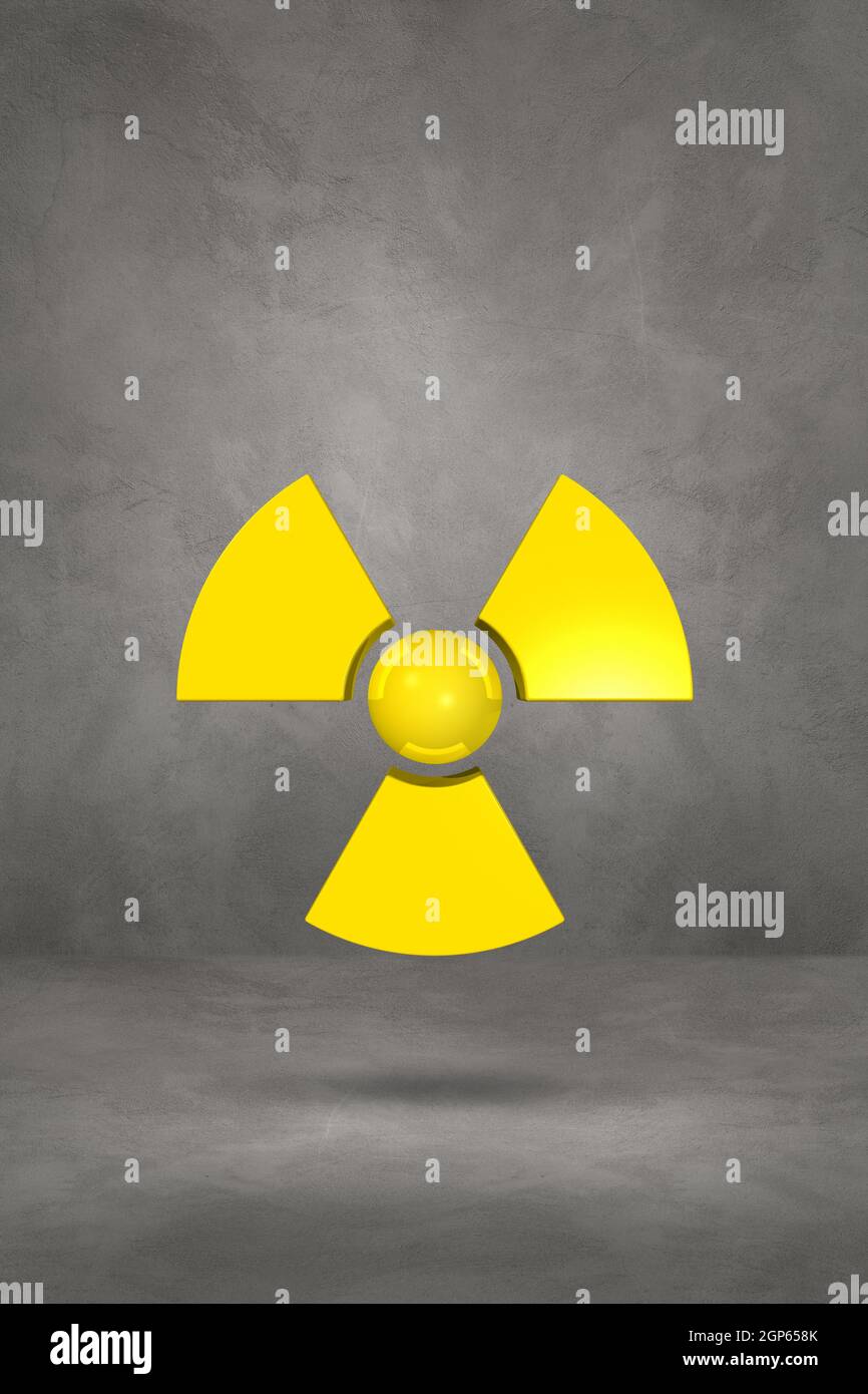 Radioactive symbol isolated on a concrete studio background. 3D ...