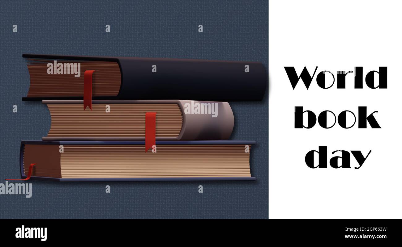 World book day with books on blue background, text World Day Book. 3D ...