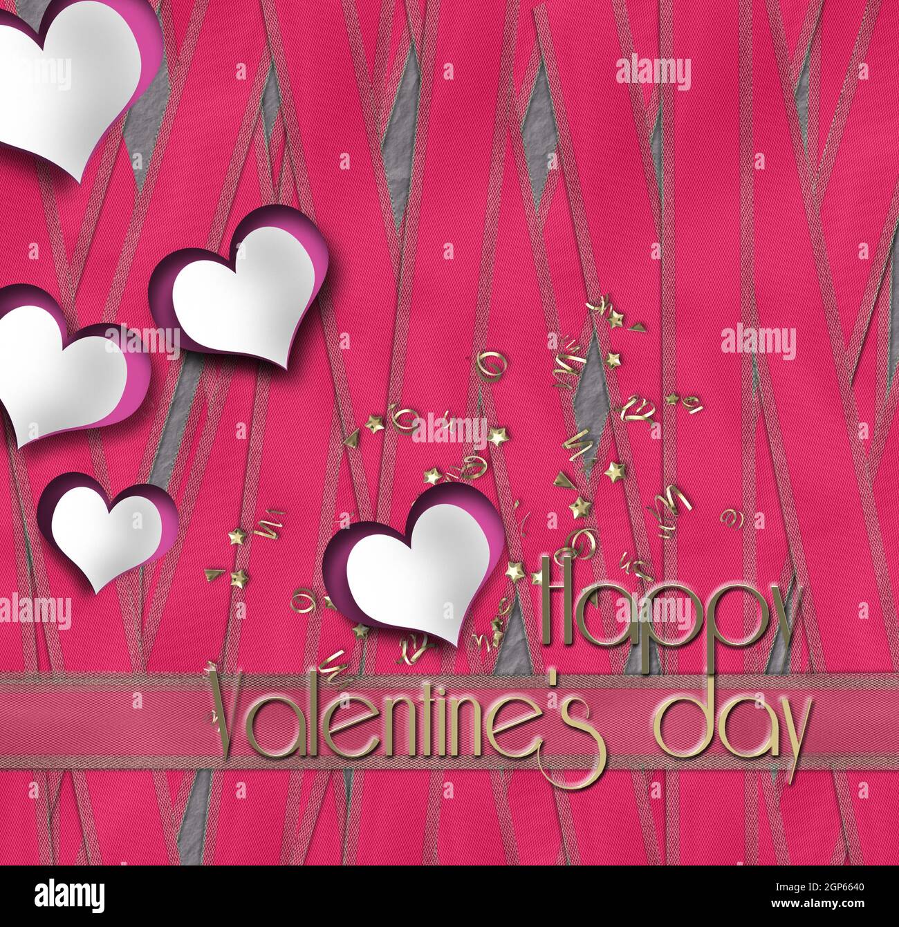 Elegant Valentine card, paper hearts, gold text Happy Valentine's day ...