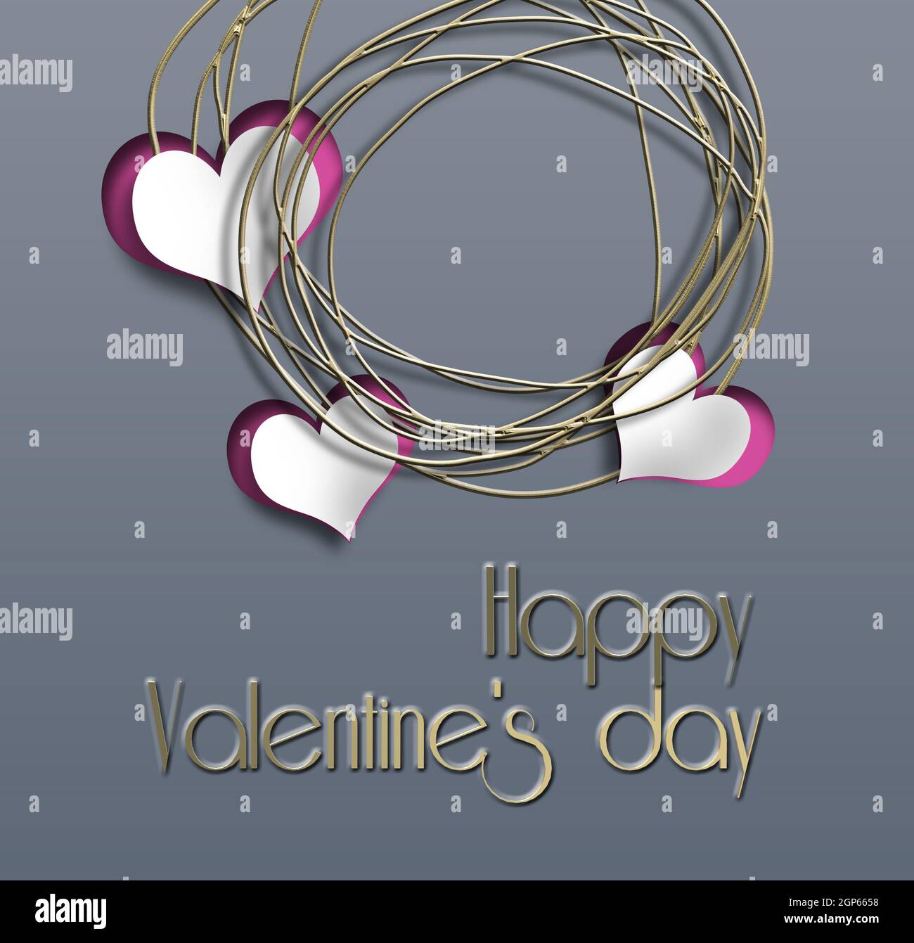 Elegant valentine card. Gold frame hearts on pastel grey background ...