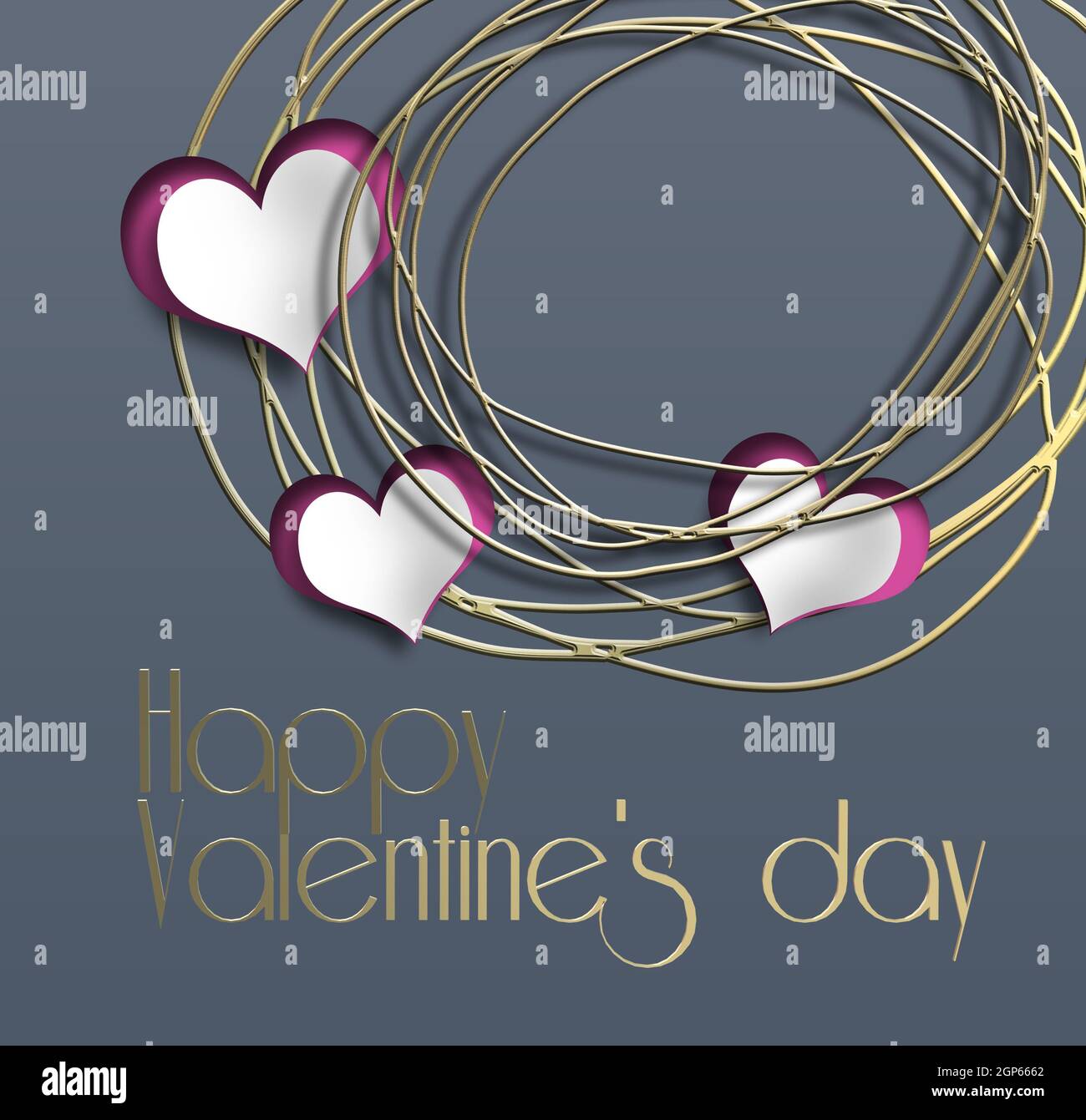 Elegant Happy valentine day card. Gold frame heart on blue background ...