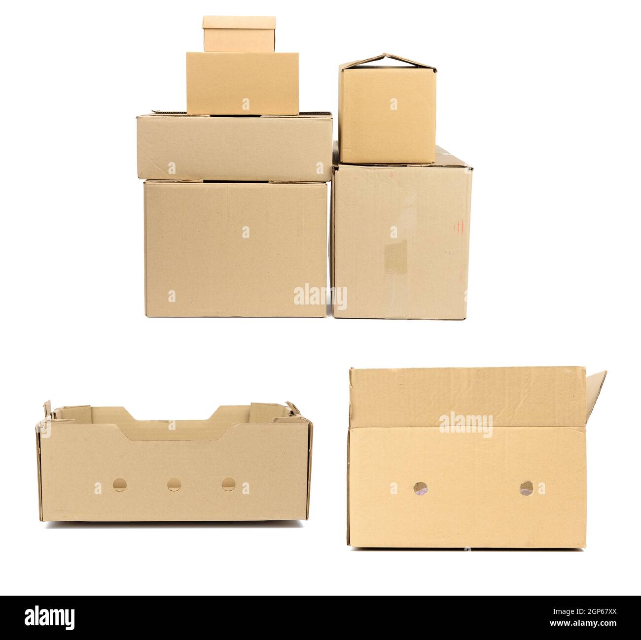 stack of closed cardboard brown paper boxes isolated on white ...