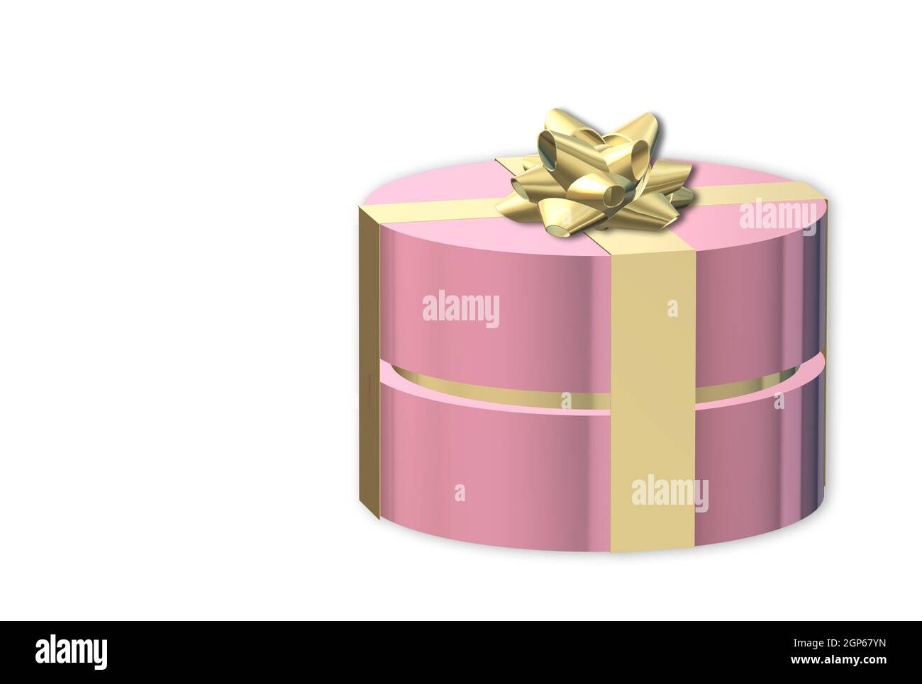 Gifts box. Pink gift box side view with gold bow. White background ...