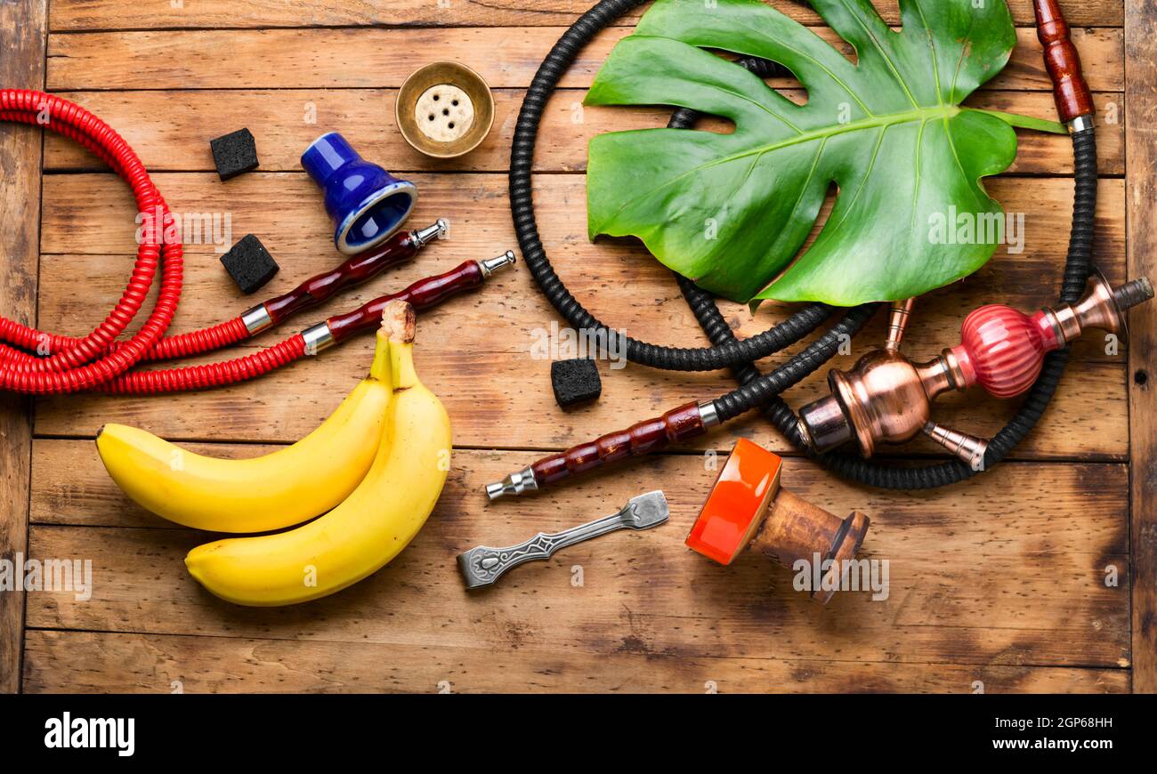 Shisha with hookah tobacco with ripe banana aroma.Trendy hookah.Shisha ...