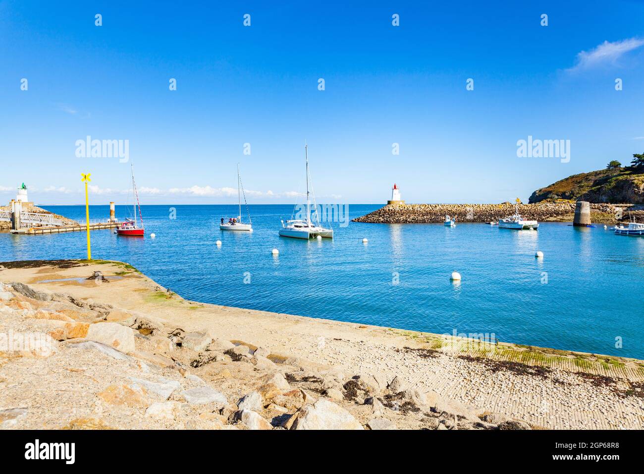 Port of Sauzon in France on the island Belle ile en Mer in the Morbihan ...