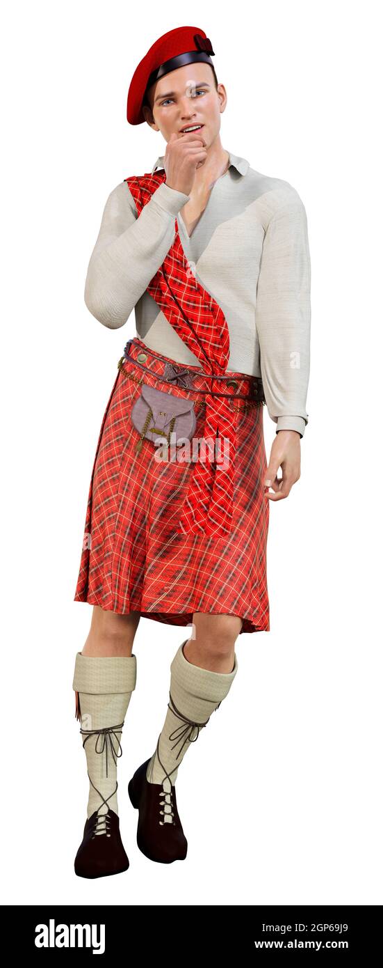3D rendering of a highlander wearing a traditional scottish kilt ...