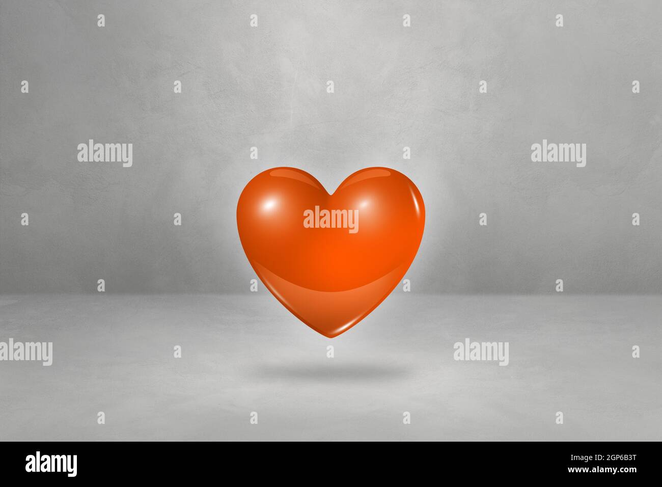 3D orange heart isolated on a concrete studio background. 3D ...