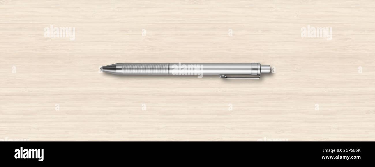 Steel metal pen isolated on white wooden background banner Stock Photo ...