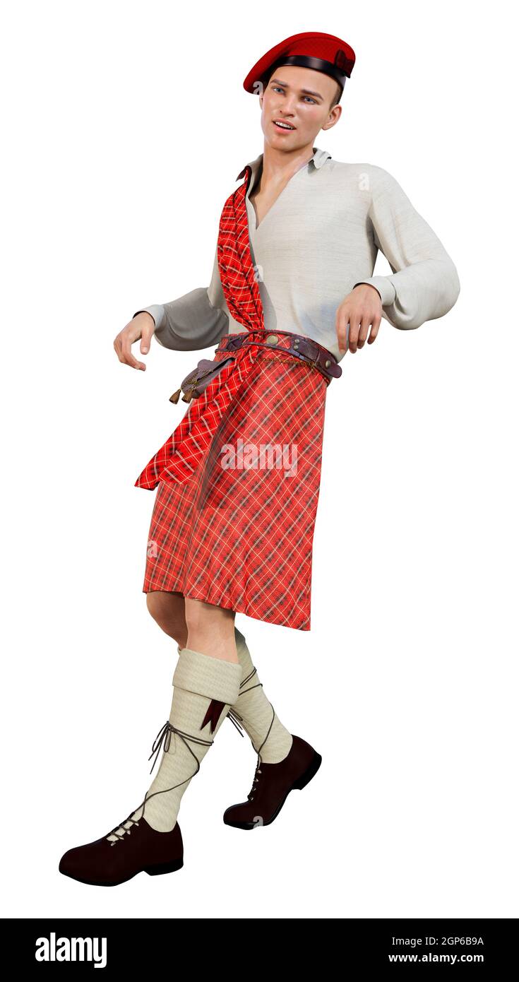 3D rendering of a highlander wearing a traditional scottish kilt ...
