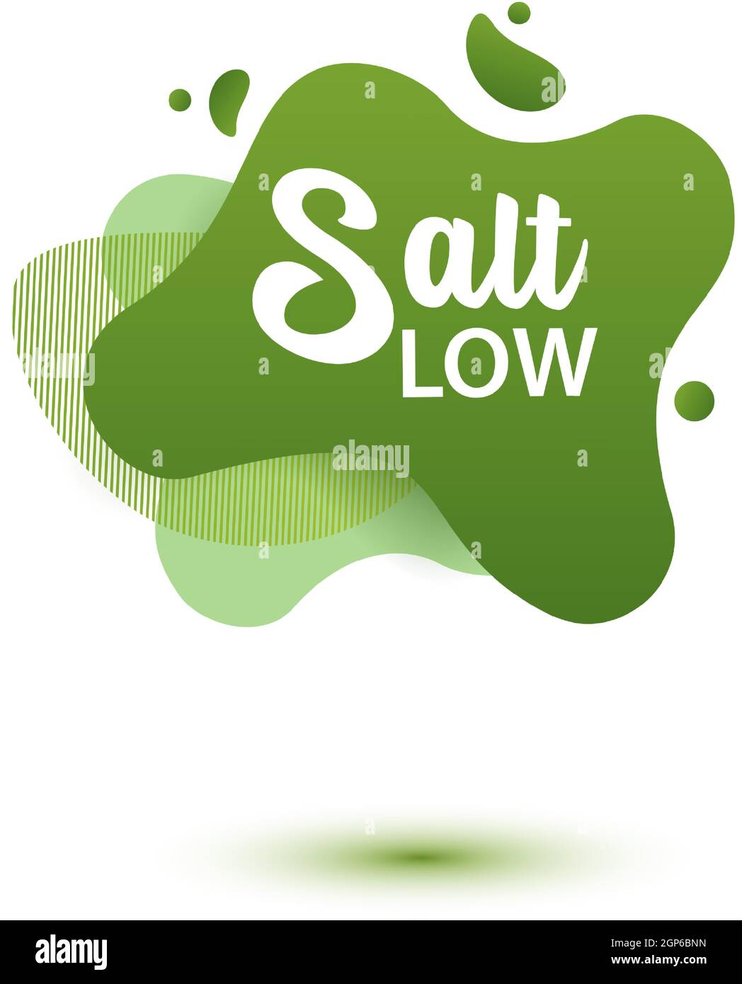 Salt low badge. Green amoeba design of sticker for diet menu, poster ...