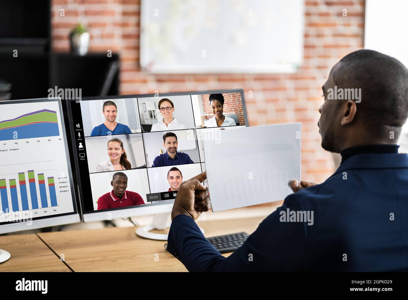 African American Showing Chart In Virtual Video Conference Call Stock ...