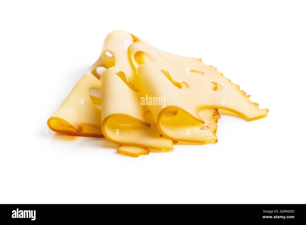 Sliced smoked hard cheese isolated on white background Stock Photo - Alamy