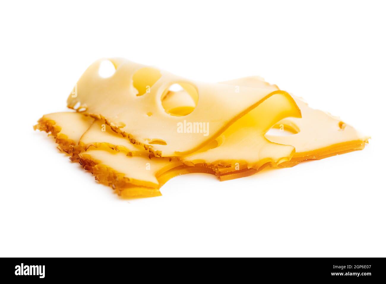 Sliced smoked hard cheese isolated on white background Stock Photo - Alamy