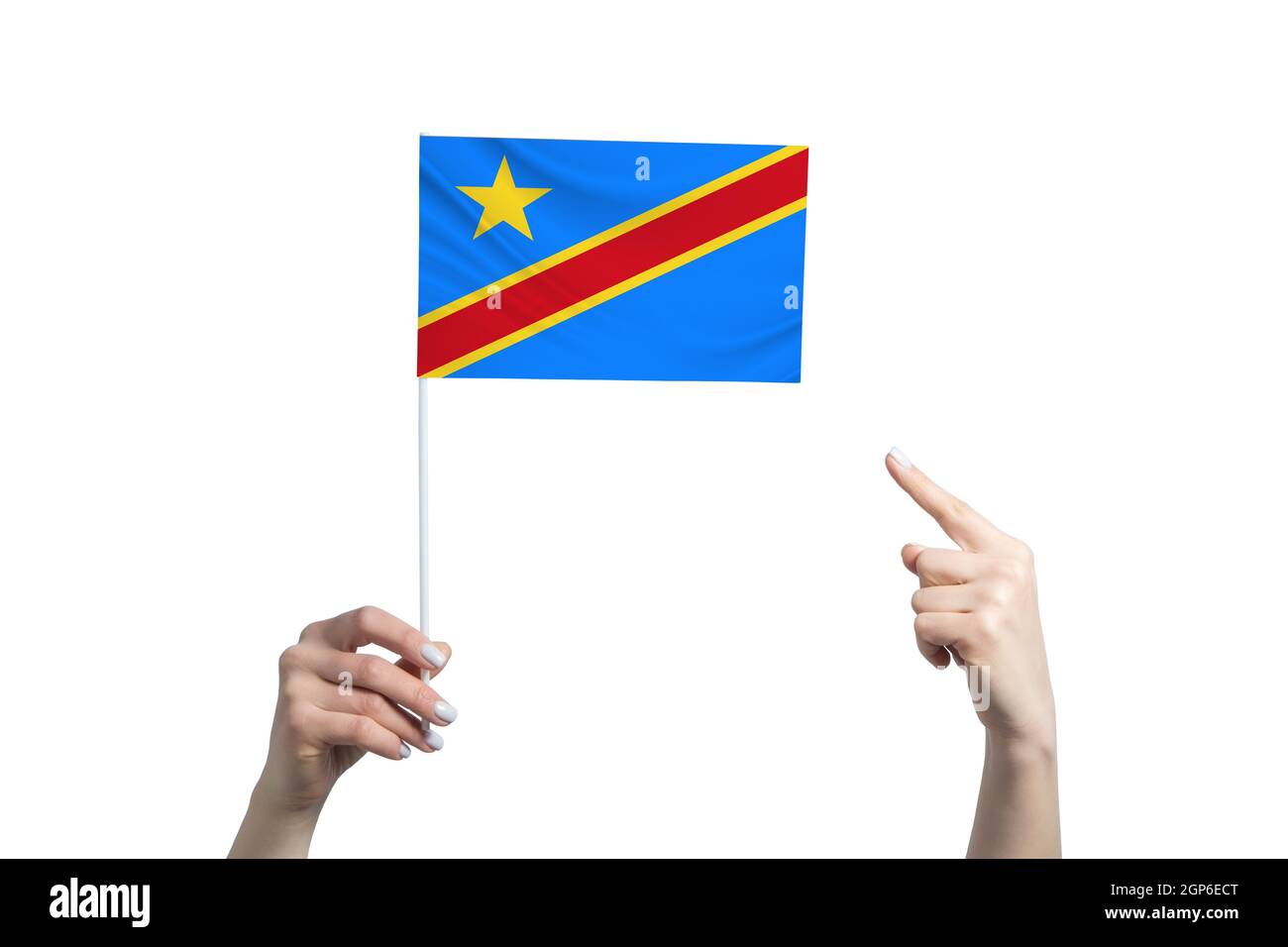 A beautiful female hand holds a Democratic Republic of the Congo flag ...