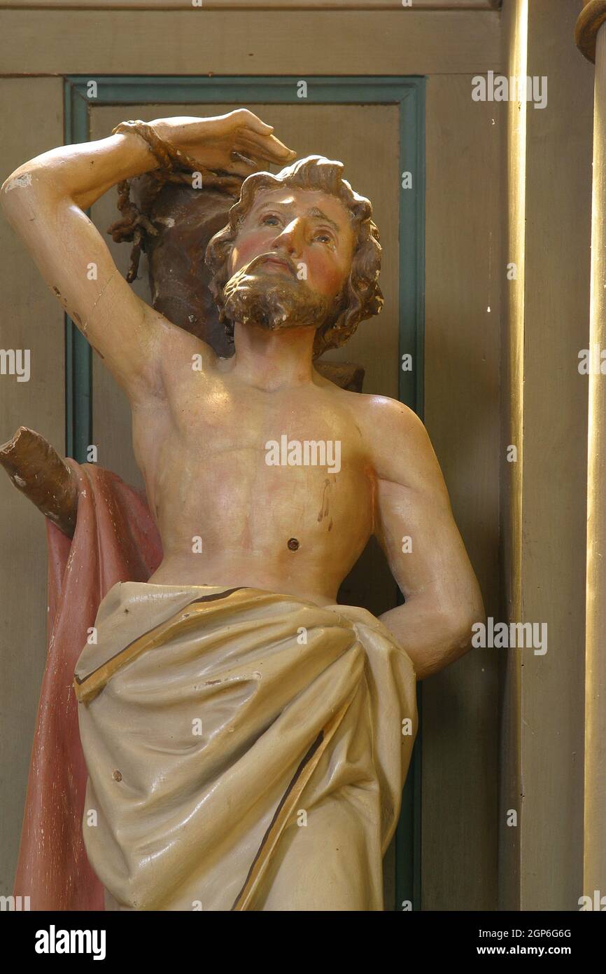 Saint Sebastian, statue on the altar of St. Anthony in the Parish ...