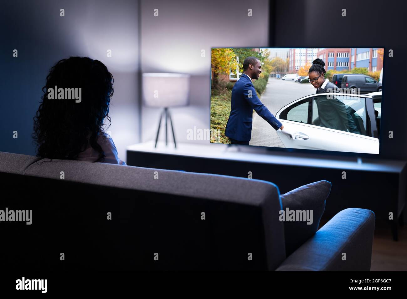 Smart Led TV In Living Room At Night Stock Photo - Alamy