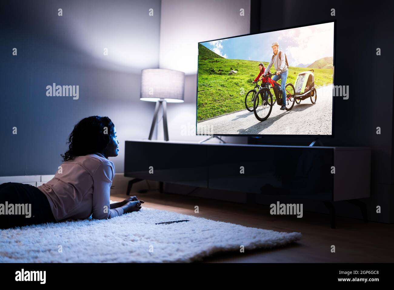 Smart Led TV In Living Room At Night Stock Photo - Alamy