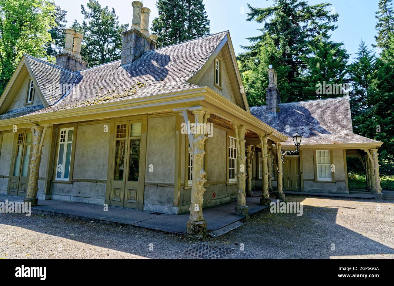 Summer at Balmoral Castle, traditional wooden rural Scottish single ...