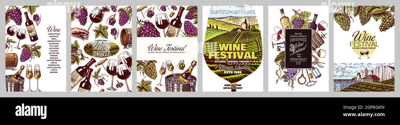 Wine posters or vineyard banners. Sparkling champagne background ...