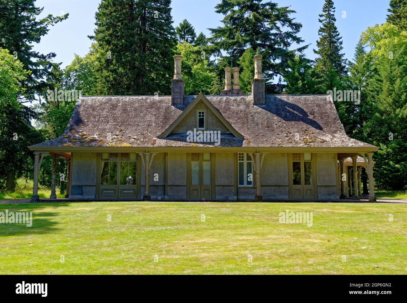 Summer at Balmoral Castle, traditional wooden rural Scottish single ...