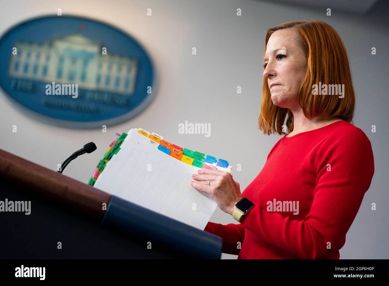 White House Press Secretary Jen Psaki talks to reporters during the ...