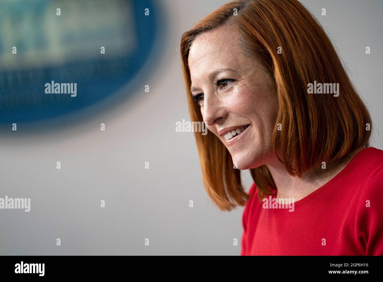 White House Press Secretary Jen Psaki talks to reporters during the ...