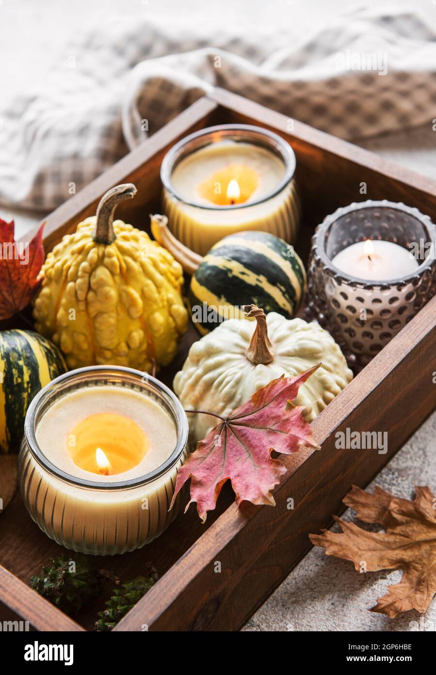 Fall composition with multi color pumpkins on rustic background Stock ...