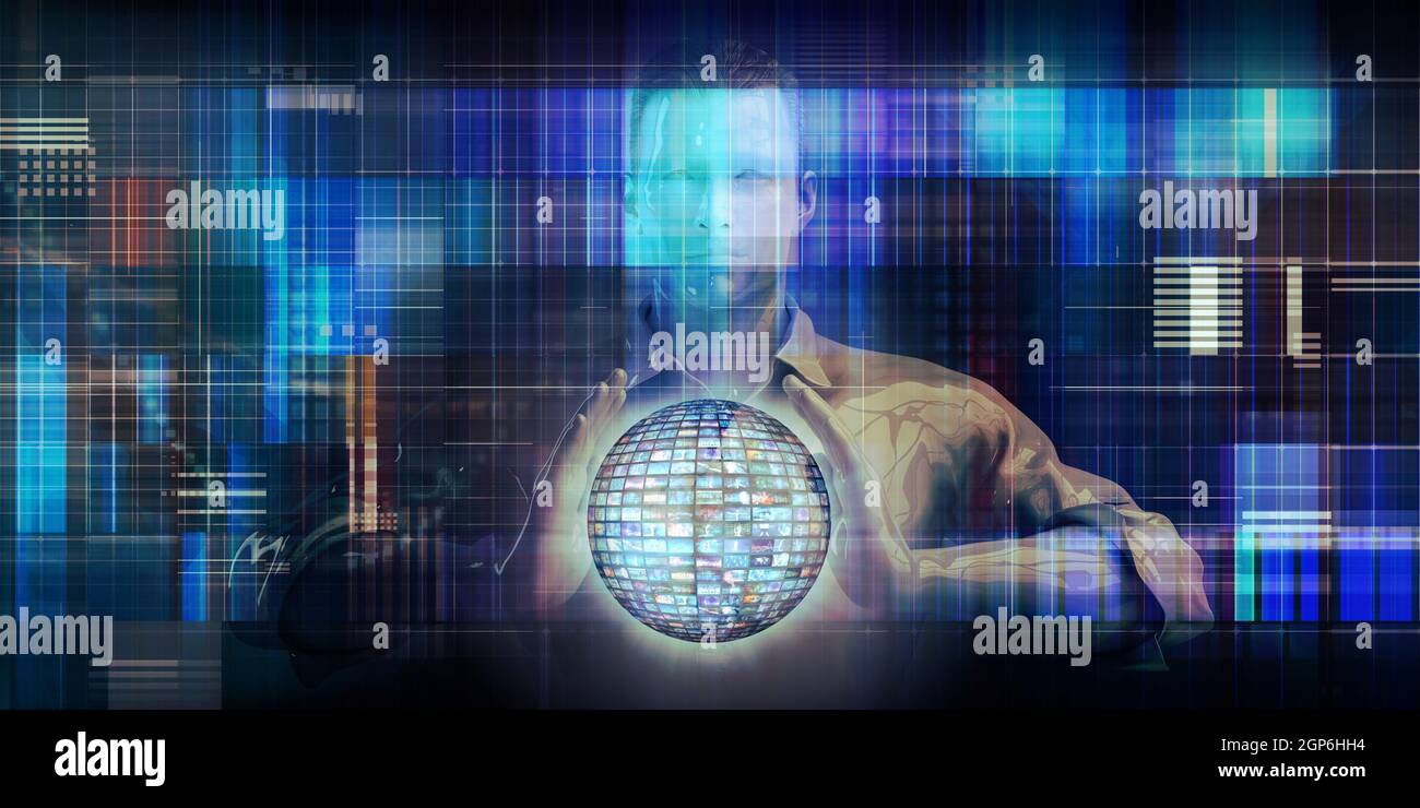 Multimedia Presentation Background with Business Man Holding Data Stock ...