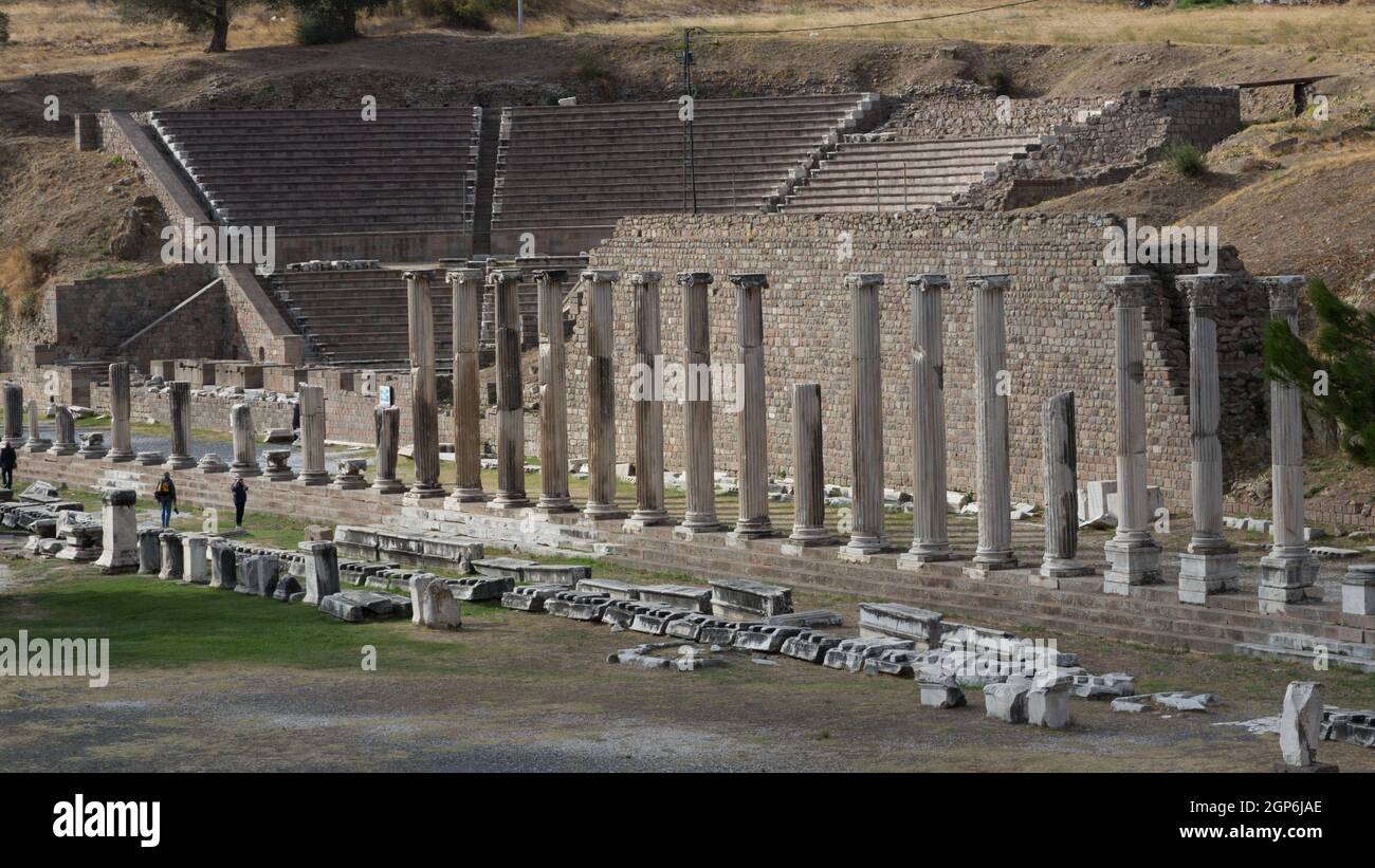 The colonnade and amphitheater at the Asklepieion of Pergamon, an ...