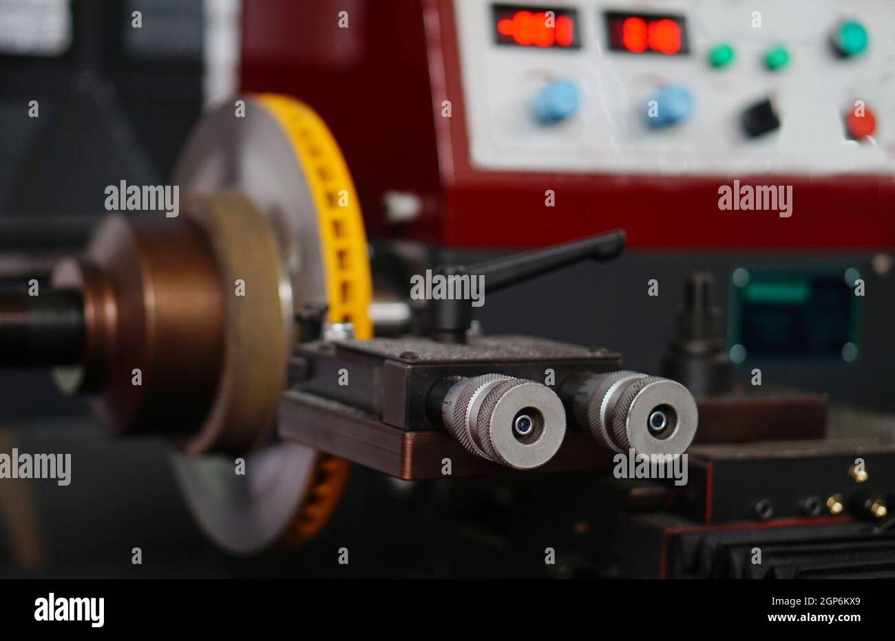 Close-up view of abstract heavy industry, metal processing equipment in ...
