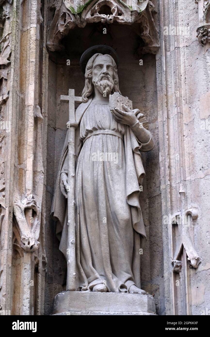 Apostle, statue on the portal of the Saint Merri Church, Paris, France ...
