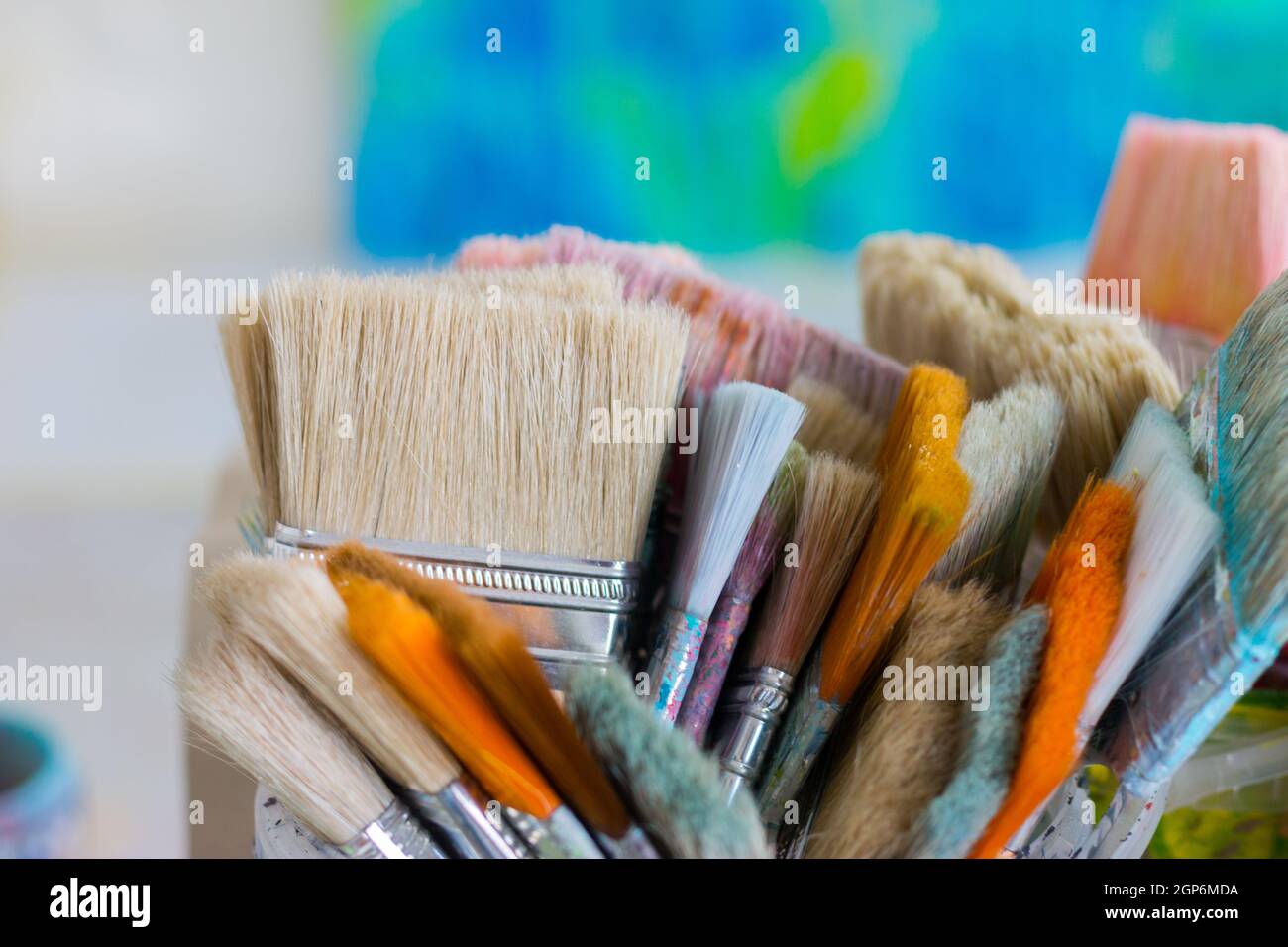 Artist paint brushes on painting background. Painting therapy Stock ...
