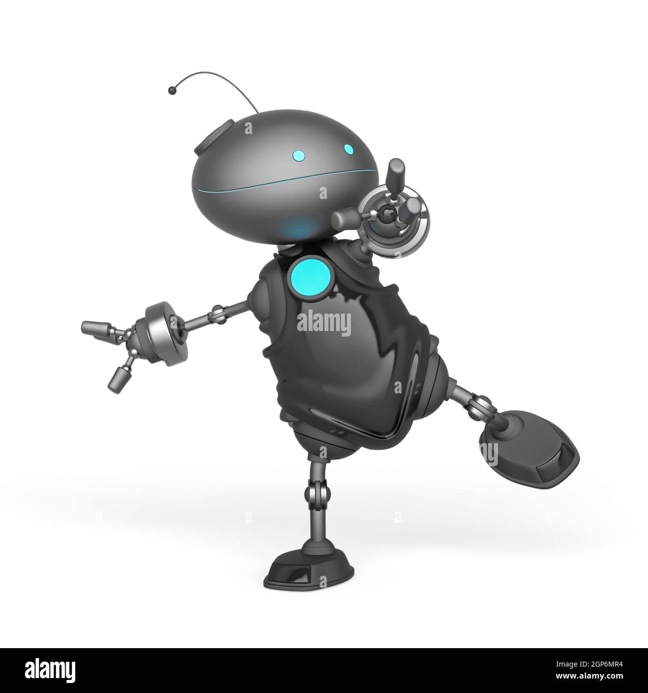 mini bot is doing some exercises in white background, 3d illustration ...