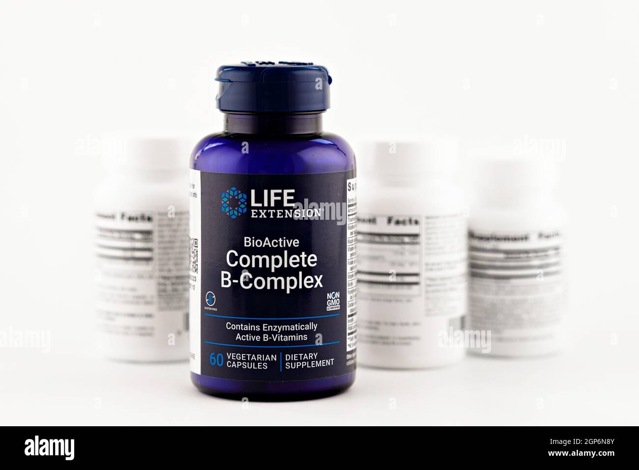 Complete B-Complex capsules in the jar. dietary supplement editorial ...