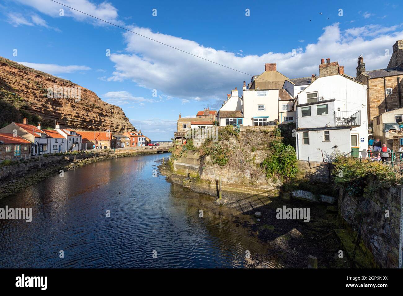 Fishing coble boats, Staithes Beck, Staithes, Scarborough borough ...