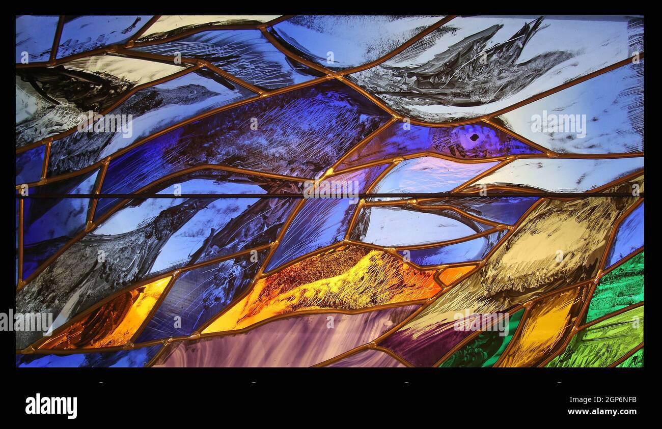 View the elements of life, detail of stained glass window by Sieger ...