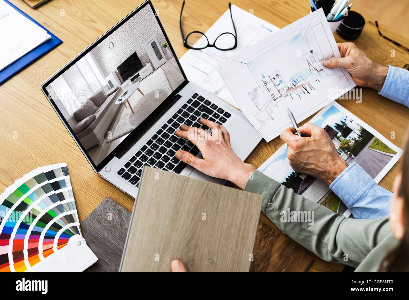 House Designer And Decorators Using Computer For Design Stock Photo - Alamy