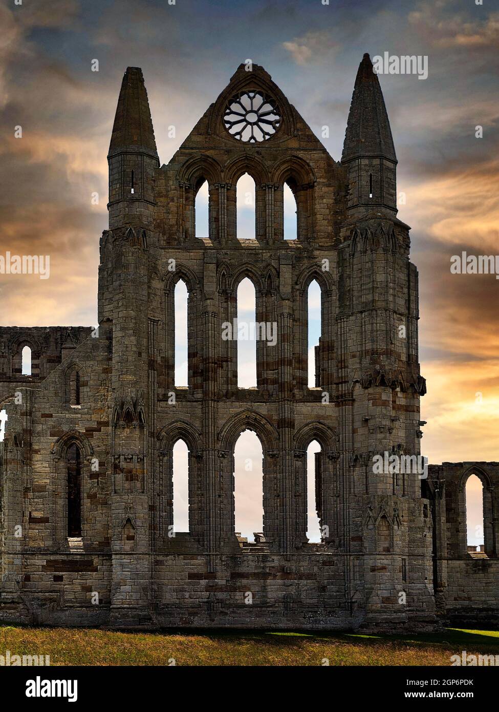 Gothic Abbey Ruin, Evening Sky, Whitby Abbey, Whitby, Yorkshire ...