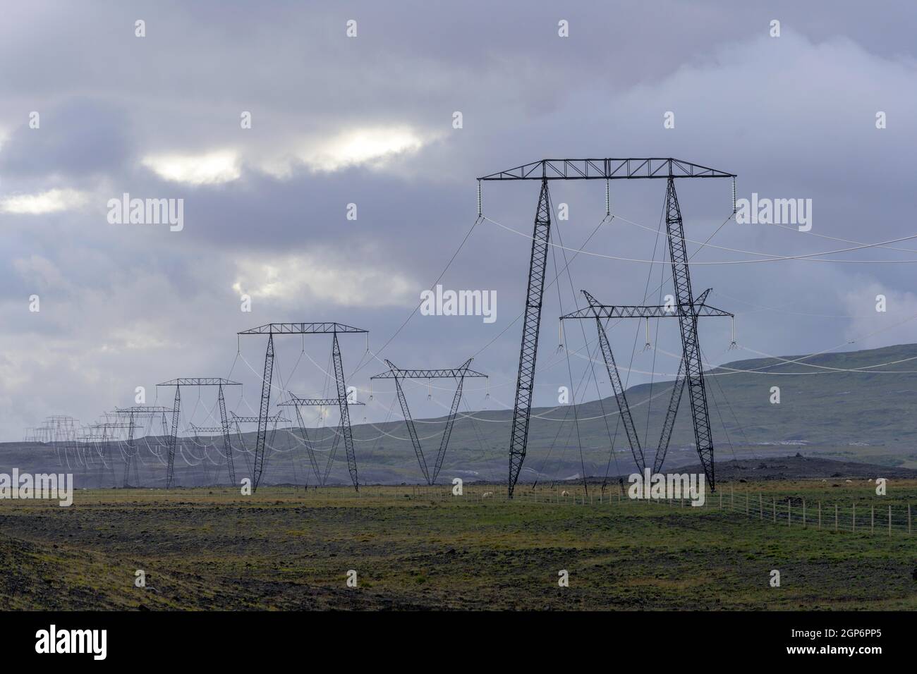 Electricity pylons, Skeioa- og Gnupverjahreppur, Suourland, Iceland ...