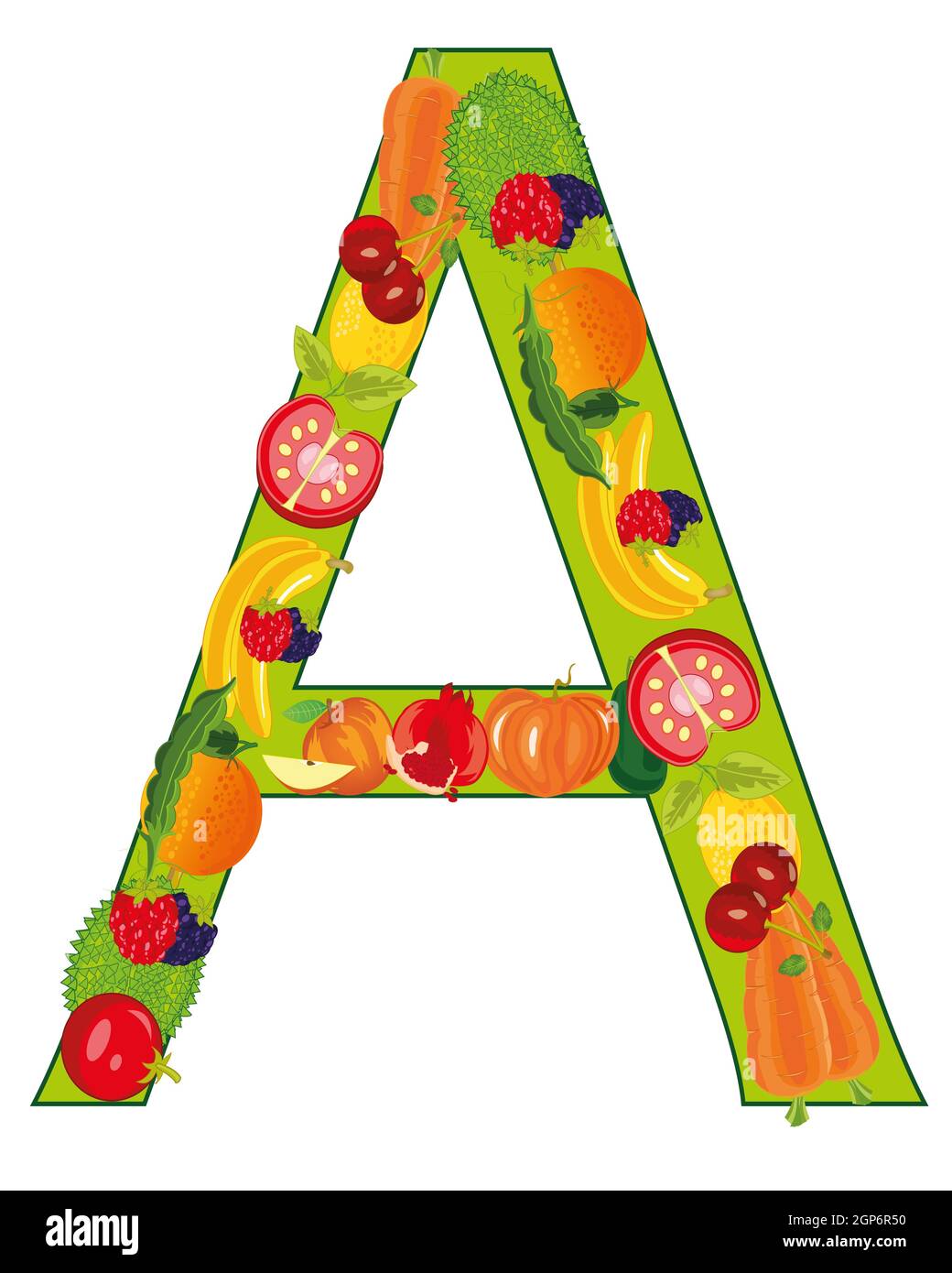 Decorative letter from fruit and vegetables on white background is ...