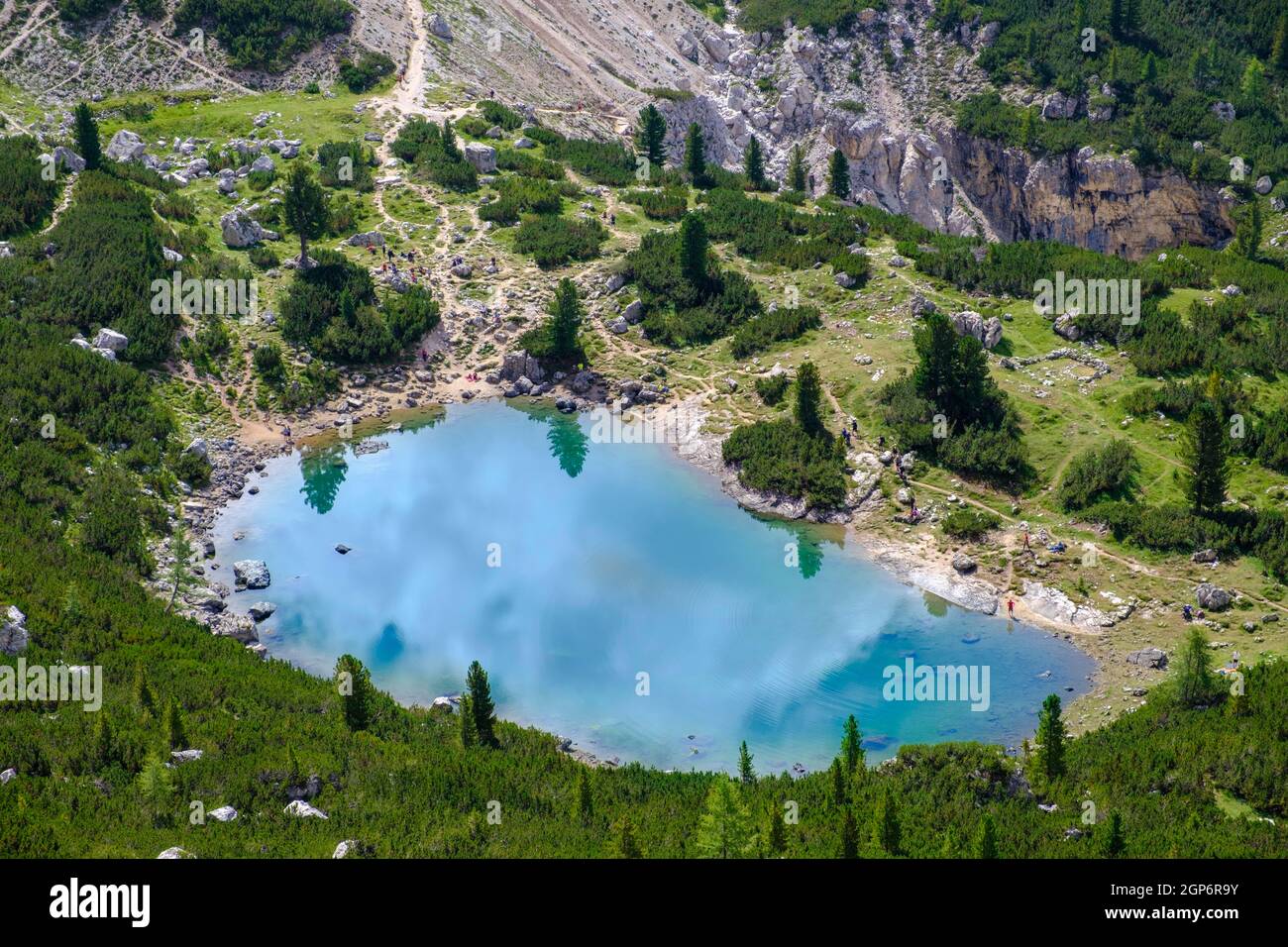 View of Lago di Lagazuoi, Lago Lagacio, near Capanna Alpina, Fanes ...