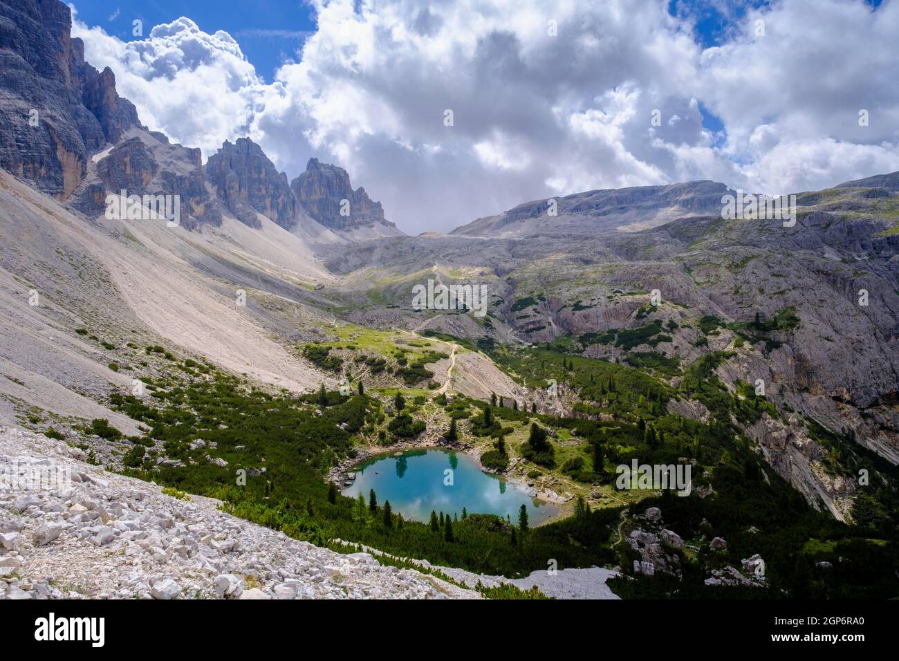 View from the Forc dl Lech saddle of Lago di Lagazuoi, Lagacio, in the ...