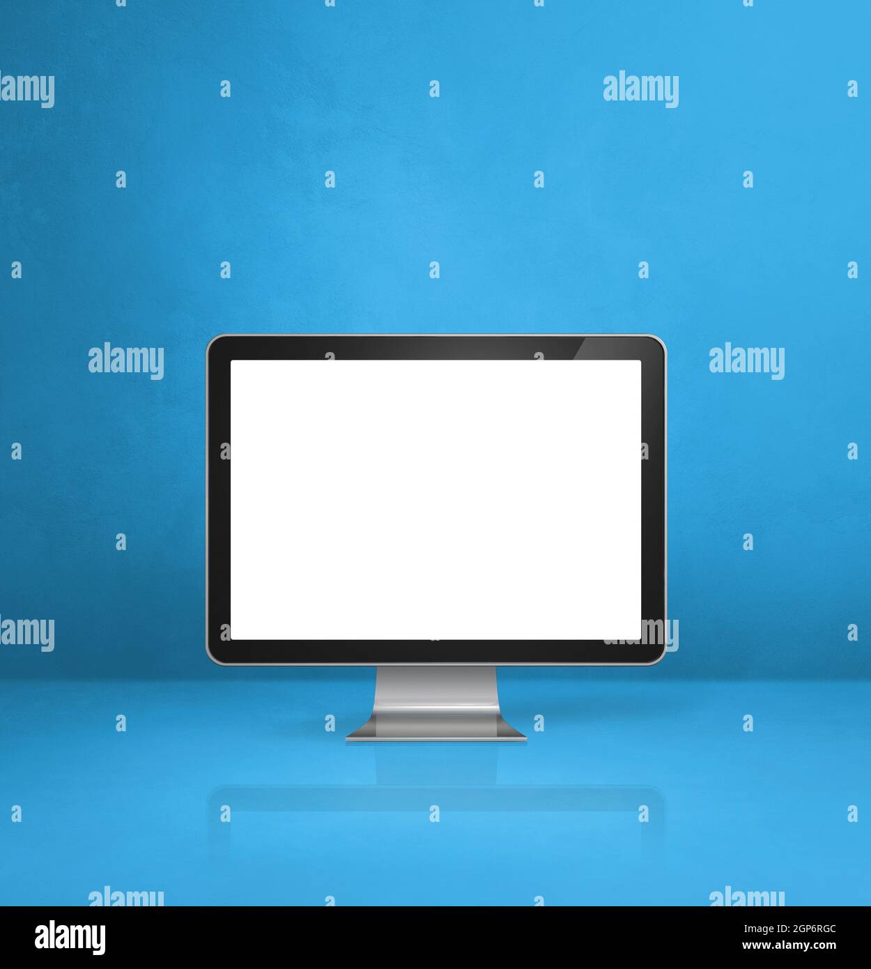 Computer pc - blue office desk background. 3D Illustration Stock Photo ...