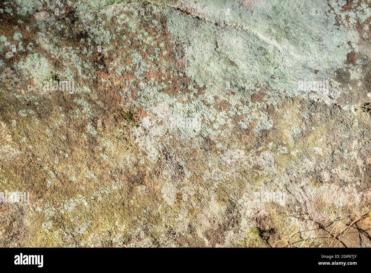 Even sandstone rocks with moss and lichen overgrown as background Stock ...