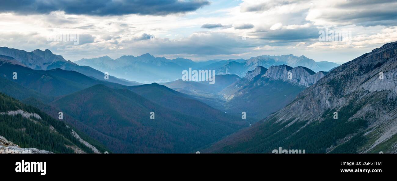 View into forested valley, mountain peak and Ashlar Ridge in the back ...