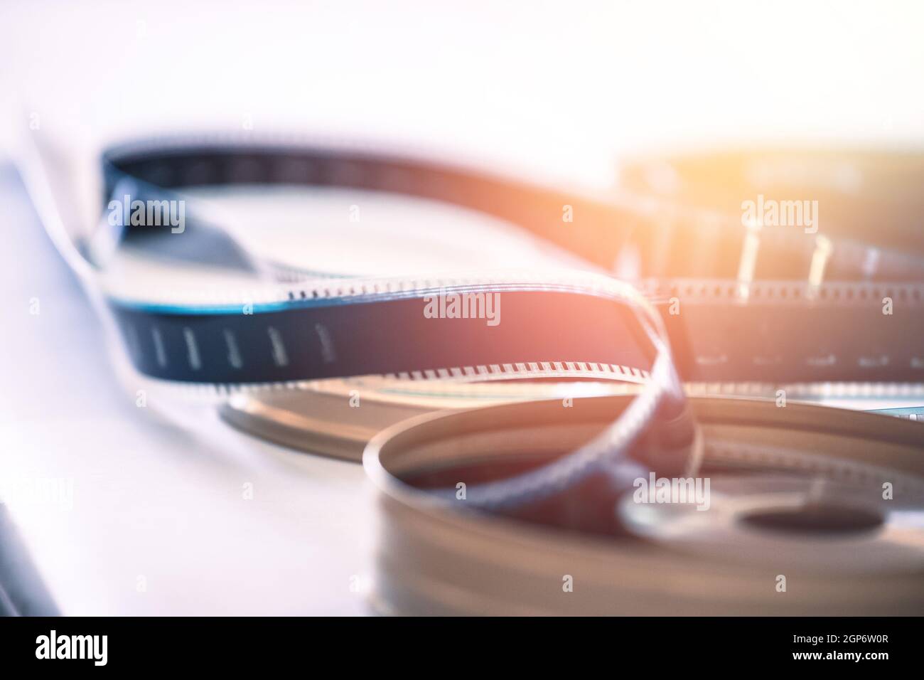 Filmstrip or film reel on a cutting table, vintage film production in ...