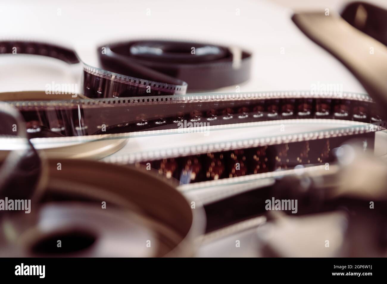 Filmstrip or film reel on a cutting table, vintage film production in ...