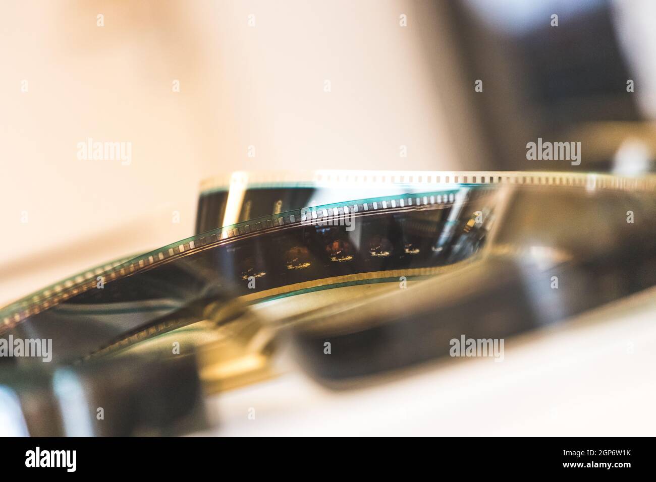 Filmstrip or film reel on a cutting table, vintage film production in ...