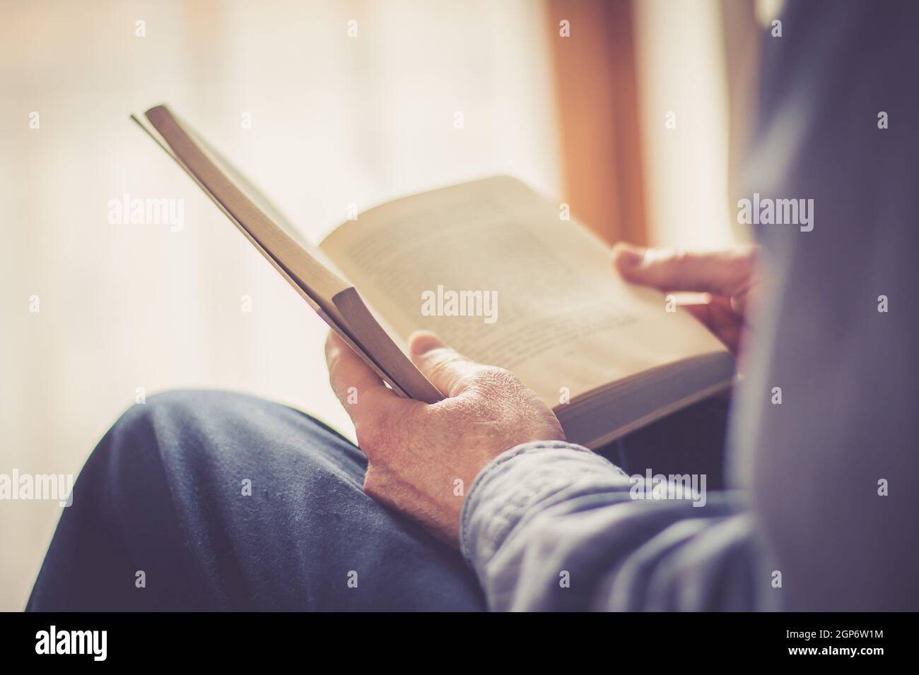 Cut out picture of a senior man who is reading a book at home Stock ...