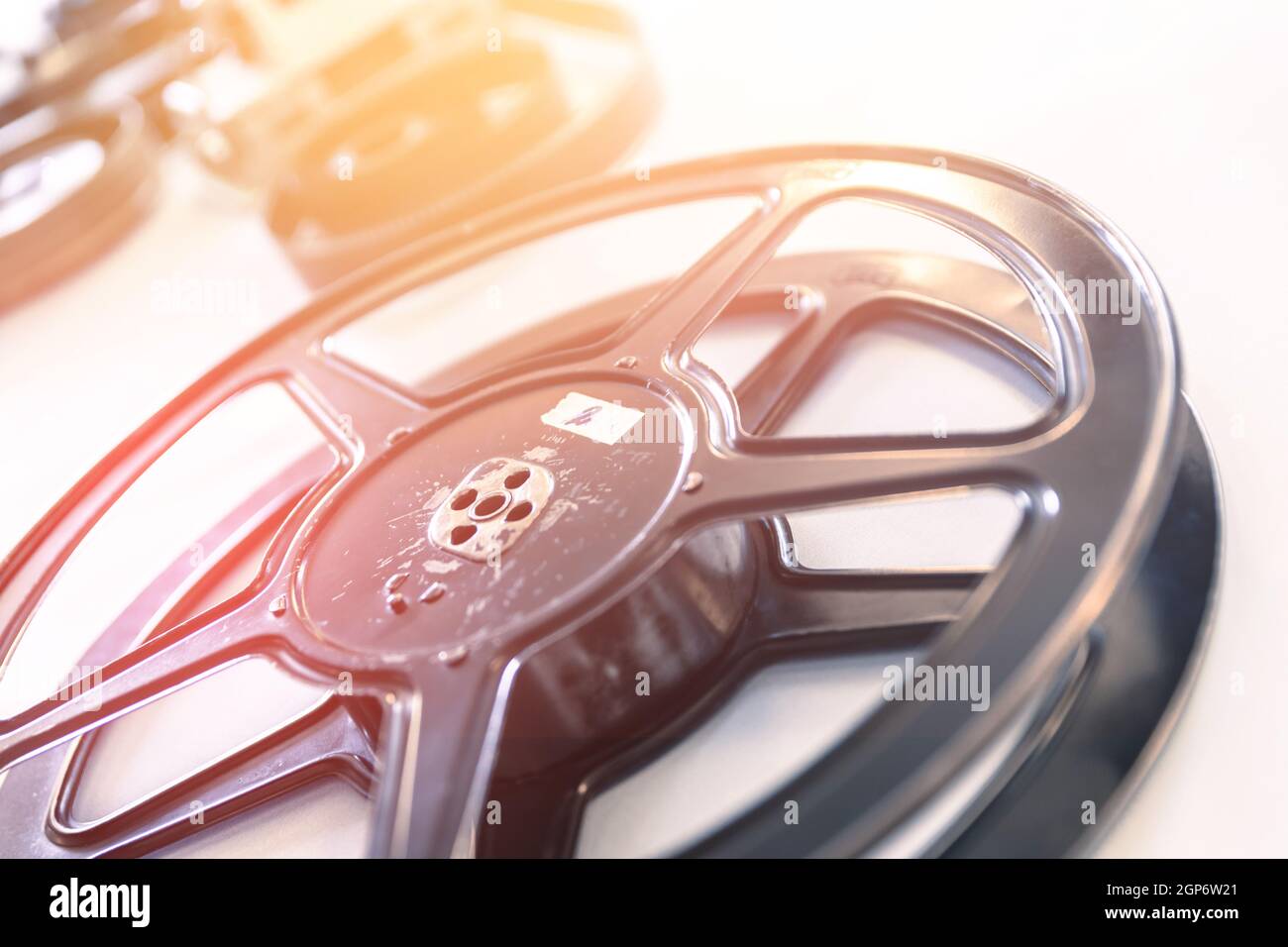 Metallic vintage cinema film reel, close up Stock Photo - Alamy